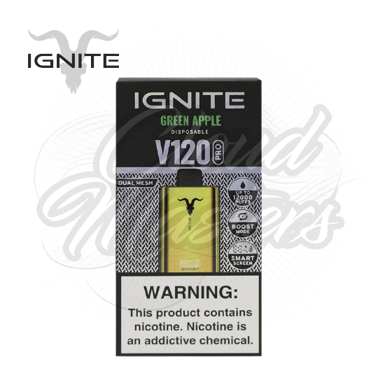 Ignite – V120 Pro – Green Apple – Gold – até 12.000 Puffs – Cloud ...